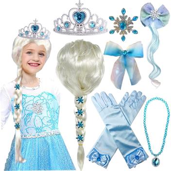 Peruca Princesa Elsa Yosbabe Frozen Elsa Braid com luvas de colar de ...