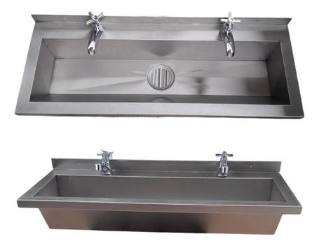 Pia Lavatório Coletivo 1 Metro Inox C/ Bancada Para 2 Torneiras ...