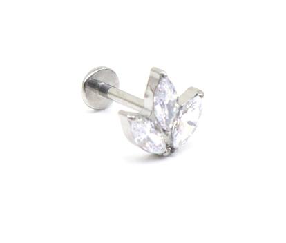 Piercing Cluster em Titânio com 3 Pedras Zircônias Rosca Interna - M2 ...
