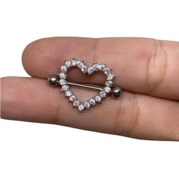 Piercing Mamilo Coração Aço Cirúrgico com Pedras Zircônia - RaraSteel ...