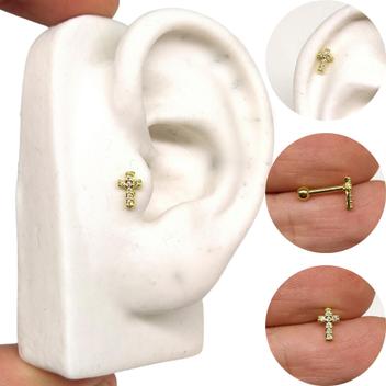 Piercing Tragus Helix Cartilagem Cruz Cravejada - Tijazu - Piercing ...