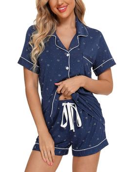 Pijama Anjue Preppy Button Down para mulheres Bride B-Cyan Heart ...
