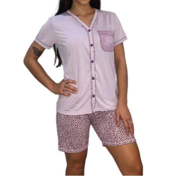 Pijama Curto Aberto Botão Amamentação Pós Parto Pós Cirurgia - BRASTOP ...