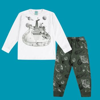 Pijama Menino Kyly Manga Longa com Releência e Estampa Brilha no Escuro ...