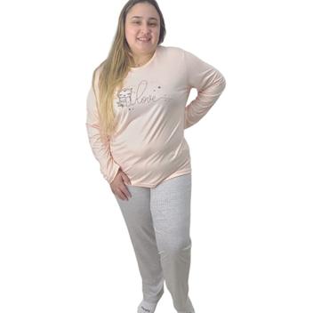 Pijama Plus Size Feminino Manga Longa Izitex - Pijama Plus Size ...