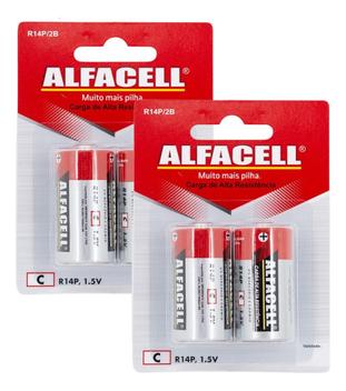 Pilha C Média Tipo C Alfacell Comum 1.5v 04 Unidades Alta Resistência ...