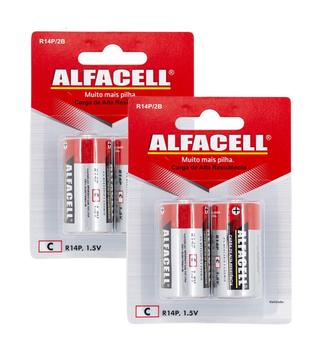 Pilha C Média Tipo C Alfacell Comum 1.5v 04 Unidades Alta Resistência ...