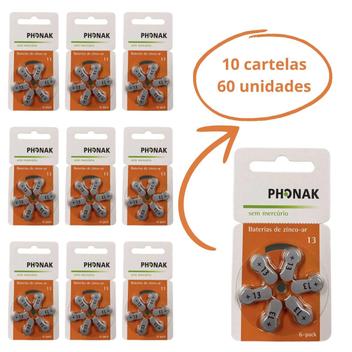 Pilha Phonak 13 Mercury Free - Caixa Com 60 Unidades - SELO LARANJA - Acessórios Auditivos ...