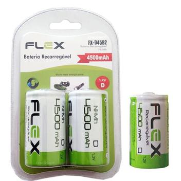 Pilha Recarregavel Tipo D Flex 4500mah Grande Lr20 Com 2 Und - Pilhas ...