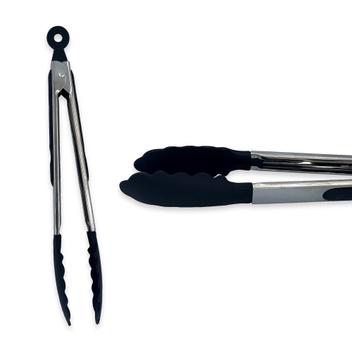 Pinça Pegador Culinário Silicone 30cm Multiuso Inox Fritura - Preto ...