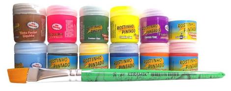 Pintura Facial Kit 12 cores Rostinho Pintado + 1 Pincel - Tinta para ...