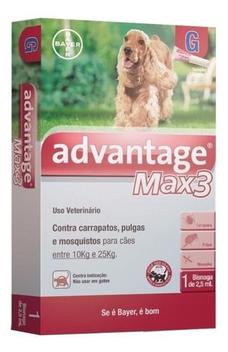 Pipeta Antiparasitário Para Pulga Elanco Advantage Max3 Para Cão De 10kg A 25kg - Bayer ...