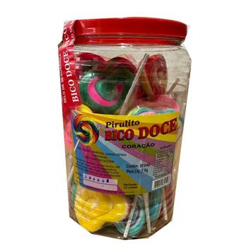 Pirulito Tipo do Chaves Colorido Coração Pote com 30 - Bico Doce ...
