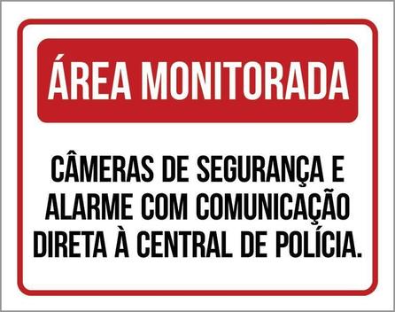 Placa Área Monitorada Câmeras De Segurança E Alarme 18x23 - Sinalizo ...