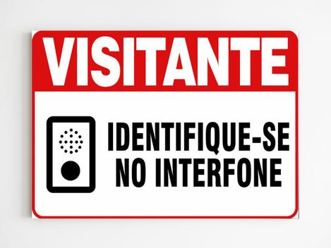 Placa de aviso visitante identifique-se no interfone mdf a4 - Genérico ...