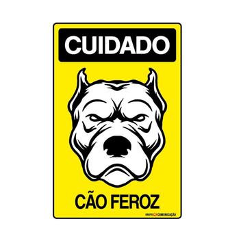 Placa De Sinalização Cuidado Cão Feroz 20x30 Qi Comunicação - P-6/3 Q1a ...