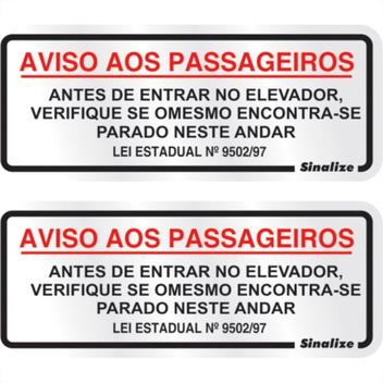 Placa Sinalizacao Aluminio 15X06 ''Aviso Elevador'' 2 Pecas 120Bk - SINALIZE - Placa de ...