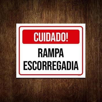 Placa Sinalização Cuidado Rampa Escorregadia 18x23cm 10un - Sinalizo ...