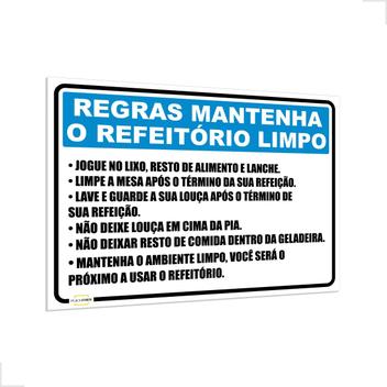 Placa Sinalização Regras Mantenha Refeitório Limpo 25x18cm - Placa ...