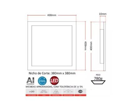 Plafon Painel Led Quadrado Embutir 36w 40x40 Bf Slim 6k - ALC.LED - Plafon - Magazine Luiza