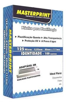 PLÁSTICO PARA PLASTIFICAÇÃO 125 micras 0,05mm - 80mm X 111mm IDENTIDADE ...