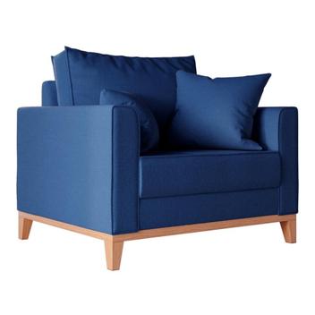 Poltrona Beny Pés e Base em Madeira Linho Rústico Azul Marinho - Keva ...