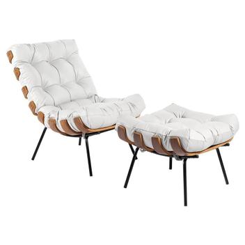 Poltrona com Puff Costela em Couro Legítimo Branco Touro & Cia - LEME ...