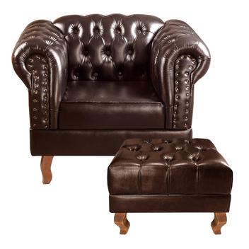 Poltrona com Puff Decorativo Chesterfield Capitonê Dom Pedro - BELLA DECOR - Poltrona com Puff ...