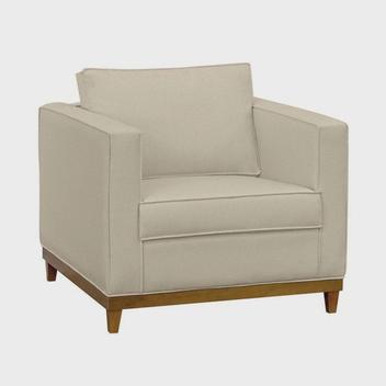 Poltrona Decorativa Aspen Pés de Madeira Veludo Bege Claro Domm Store ...