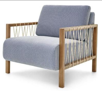 Poltrona Joe Tecido Azul Fibra Off White Base Amendoa 82cm - 61809 ...