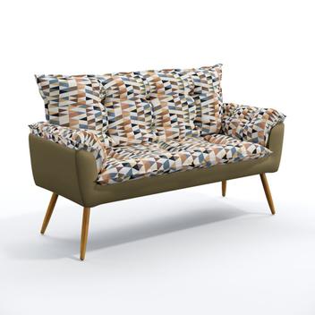 Poltrona Namoradeira para Sala de Estar Beta F-014 N-029 Sued Estampado Bege com Veludo ...