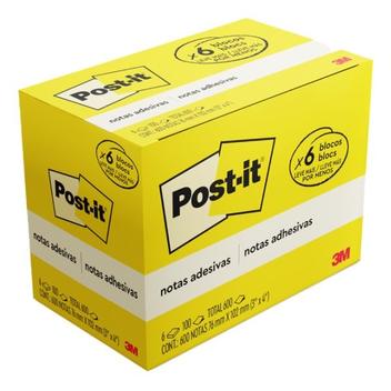POST-IT Amarelo 76MM X 102MM 6 Blocos de 100 Folhas 3M - Bloco Adesivo ...