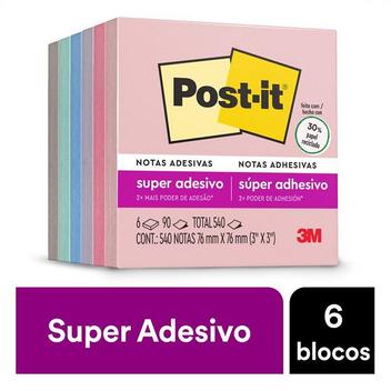 POST-IT Viajar 76MM X 76MM 6 Blocos de 90 Folhas 3M - Bloco Adesivo ...