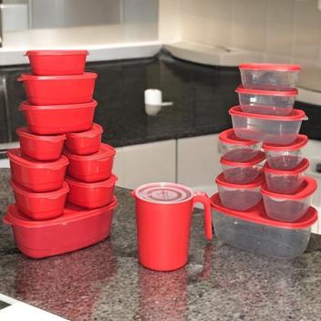 Pote de plástico Kit 21 peças Vasilhas Com Tampa Depósito para ...