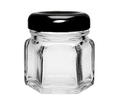 Pote de Vidro Sextavado com Tampa de Metal Preta - 35ml - 5x4,5cm - 01 ...