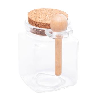 Pote Quadrado de Vidro com Colher e Tampa de Rolha 310ml - Lyor - Pote ...