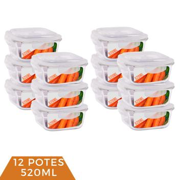 Pote Vidro Hermético Marmita Tampa 4 Travas 520ml 12 Unidade - QUALITY HOUSE - Marmitas ...
