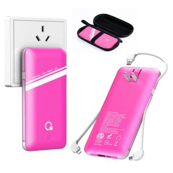 Power Bank Q Slim 10000mAh com plugue de parede AC e 3 cabos rosa ...