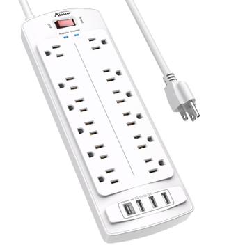 Power Strip Alestor Surge Protector, 12 tomadas, 4 cabos USB de 6 pés ...