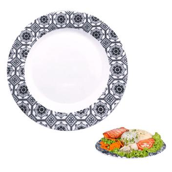 Prato Raso Refeição Buffet Decorado em Melamina 25cm Preto - Sk - Prato ...