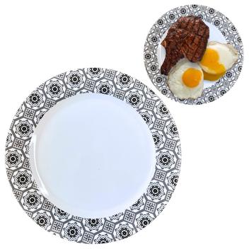 Prato Raso Refeição Buffet Decorado em Melamina 25cm Preto - Sk - Prato ...