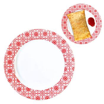 Prato Raso Refeição Buffet Decorado Melamina 25cm Vermelho - Sk - Prato ...