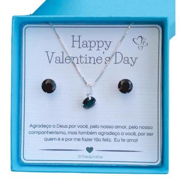 Presente dia dos namorados conjunto colar e brinco preto de prata 925 - Rhea Pratas e Acessórios ...