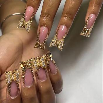 Press on Nails IMSOHOT Golden Duck Rhinestone French Tips - Unha ...