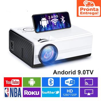 Projetor De Video 4K Portátil Espelhamento Uhd 1200 Lumens Android 9.0 Wifi 5G Cinema Filmes Usb ...