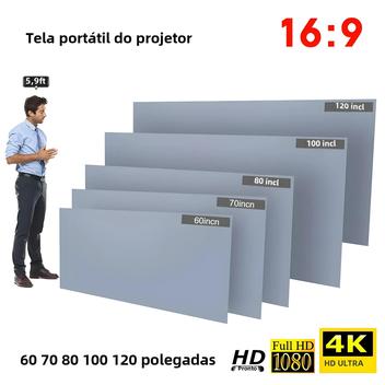 Projetor HD com Tela Grande (60-120 pol.) - Sem Moldura, Dobrável e ...