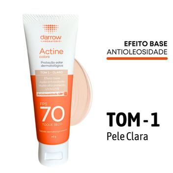 Protetor Solar Actine FPS 70 Efeito Base Cor Pele Clara Tom 1 Toque ...