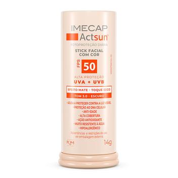 Protetor Solar Imecap Actsun Stick Facial Efeito Matte FPS 50 Cor Tom 3 ...
