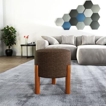 Puff moderno linho com pés de madeira redondo - Marrom - ROMI DECOR ...