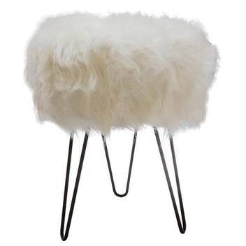 Puff Peludo Felpudo Fofo com Pelo Sintético Branco Pés de Ferro ...